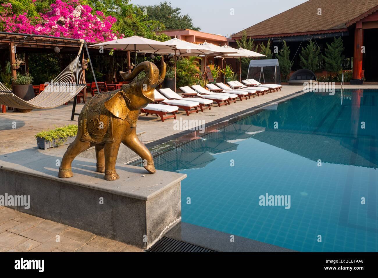 Myanmar aka Burma, historic Bagan. Bagan Lodge. Pool area Stock Photo ...
