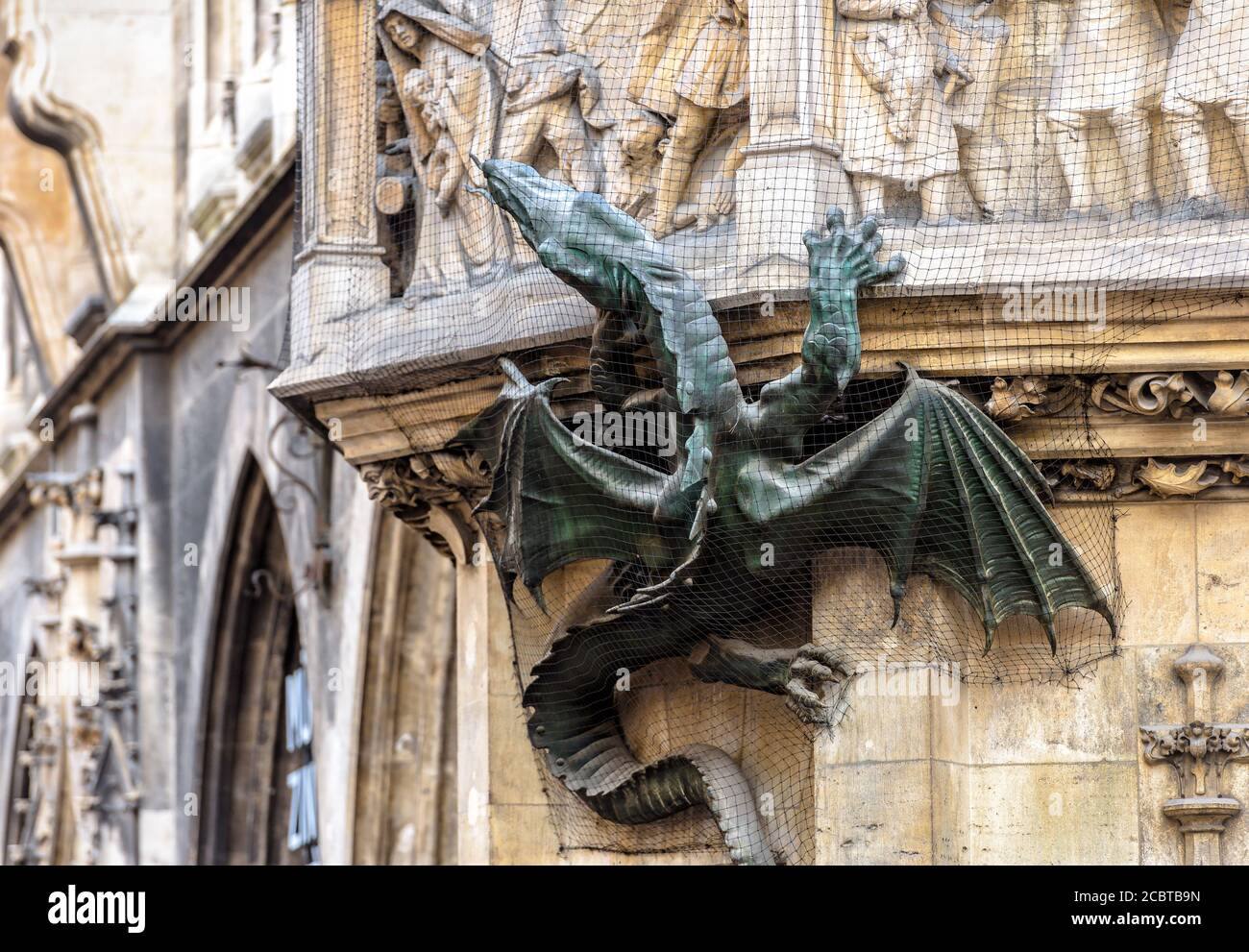 Dragon on facade of Neues Rathaus or New Town Hall in Munich, Bavaria ...