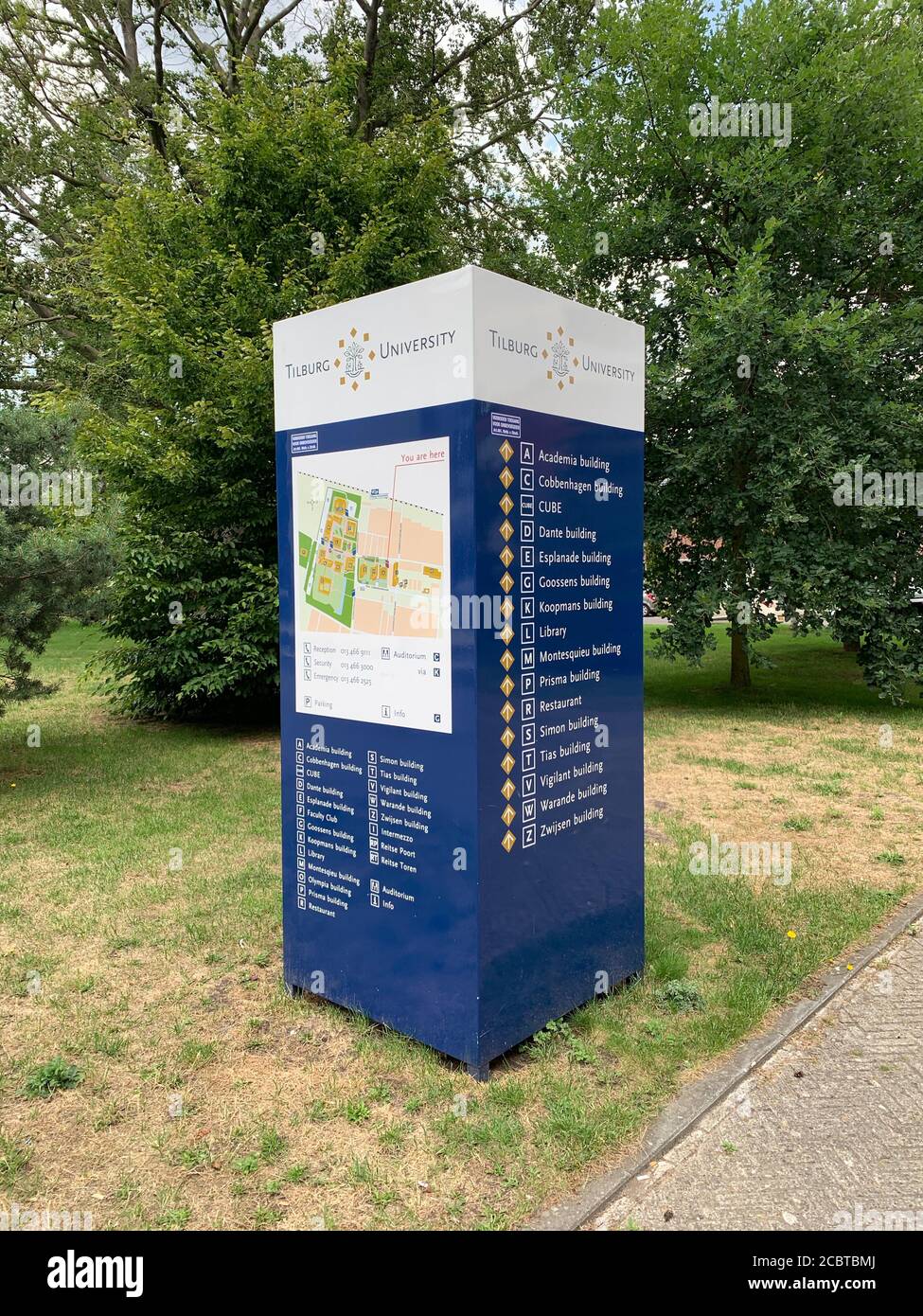 Directional signs at Tilburg University campus. Tilburg, North Brabant ...