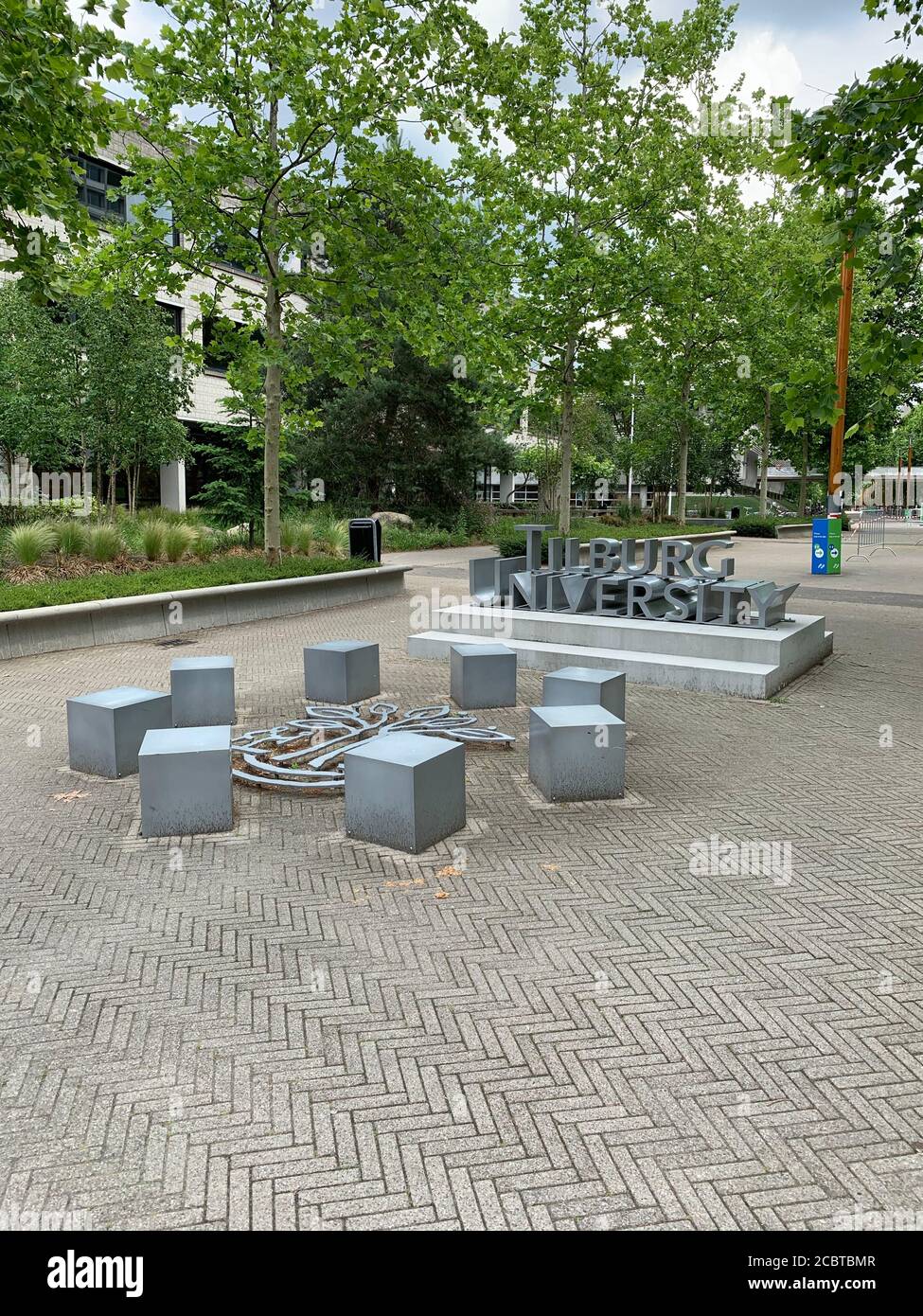 Tilburg University logo / sign at campus area. Tilburg, North Brabant ...