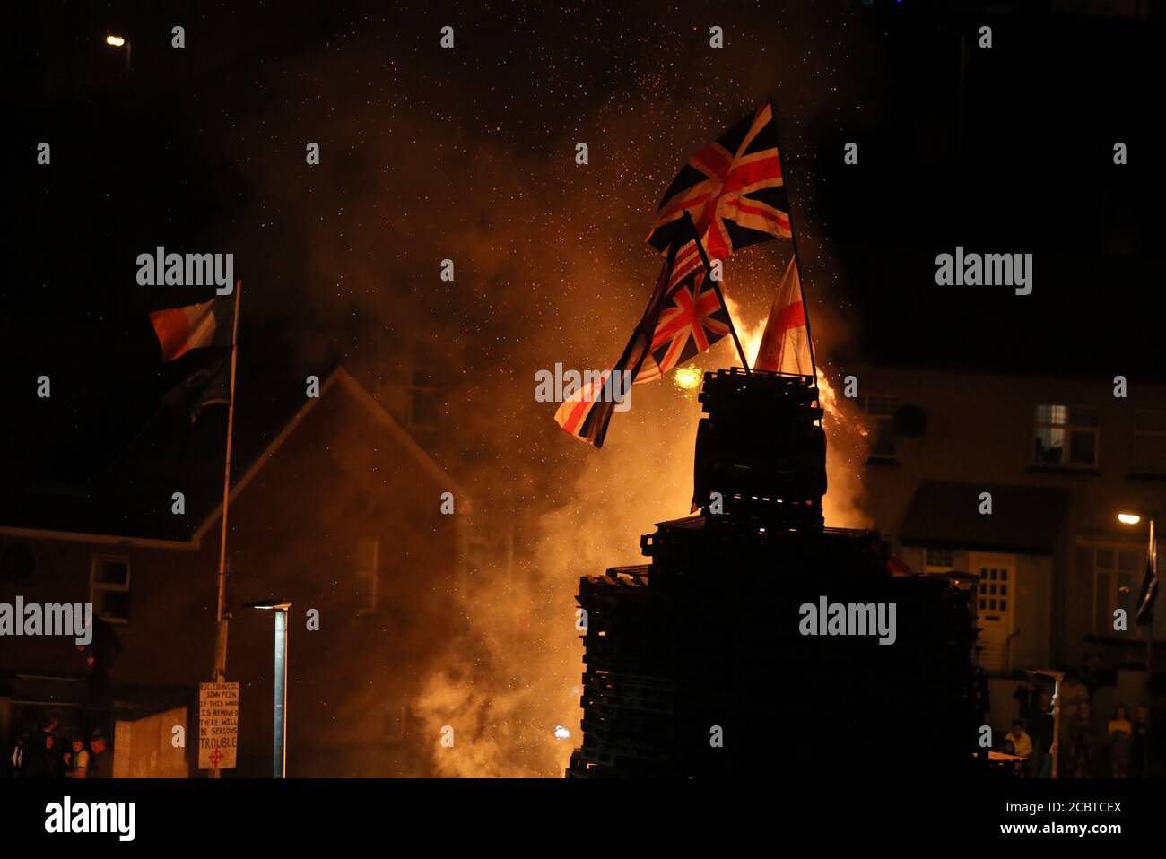 A giant bonfire in the Bogside area of Londonderry, to mark the ...