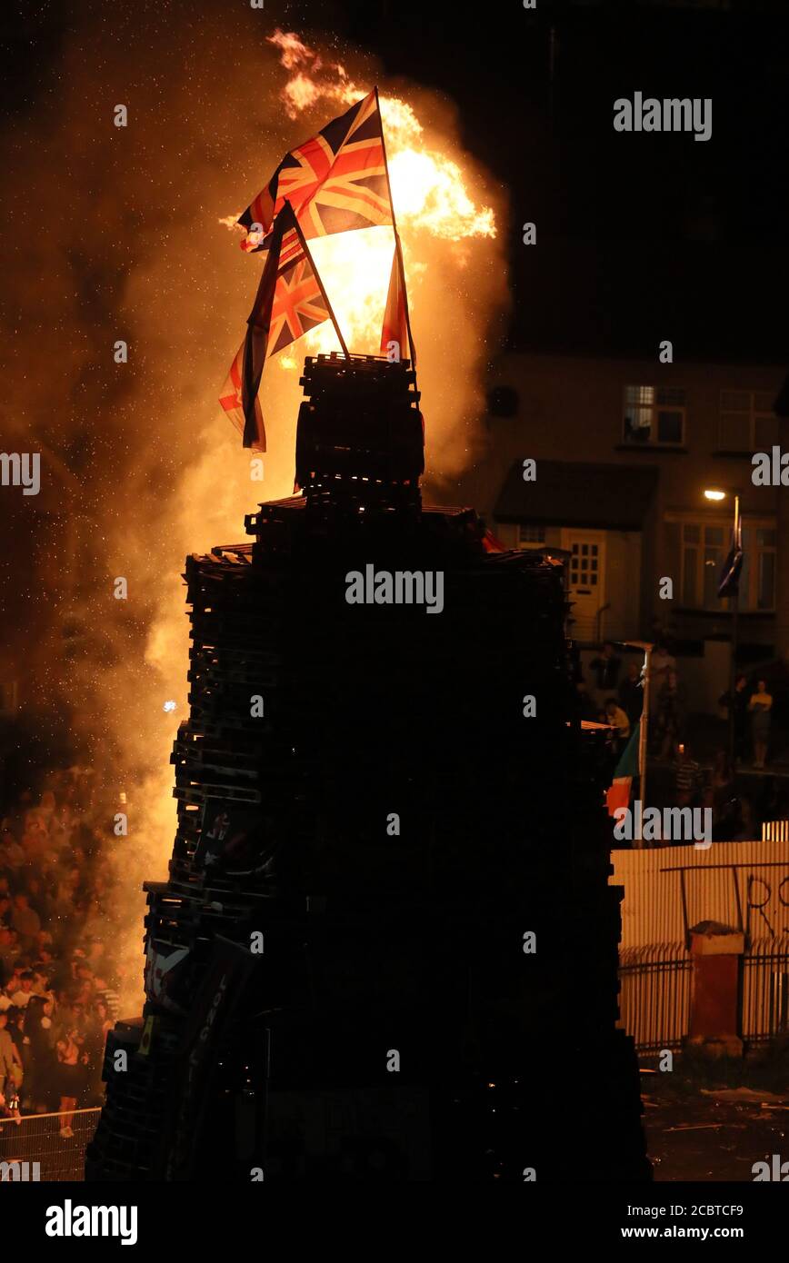 A giant bonfire in the Bogside area of Londonderry, to mark the ...