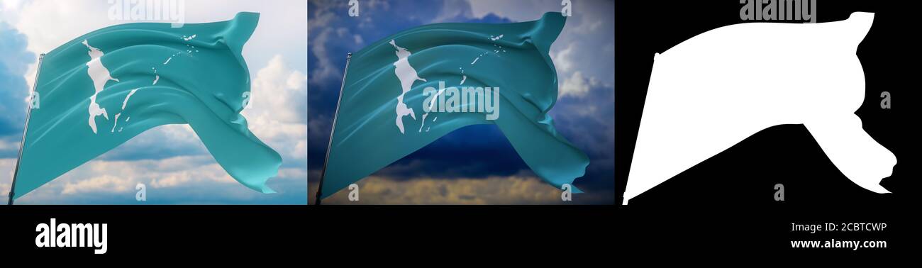 Flag of Sakhalin Oblast. High resolution close-up 3D illustration ...