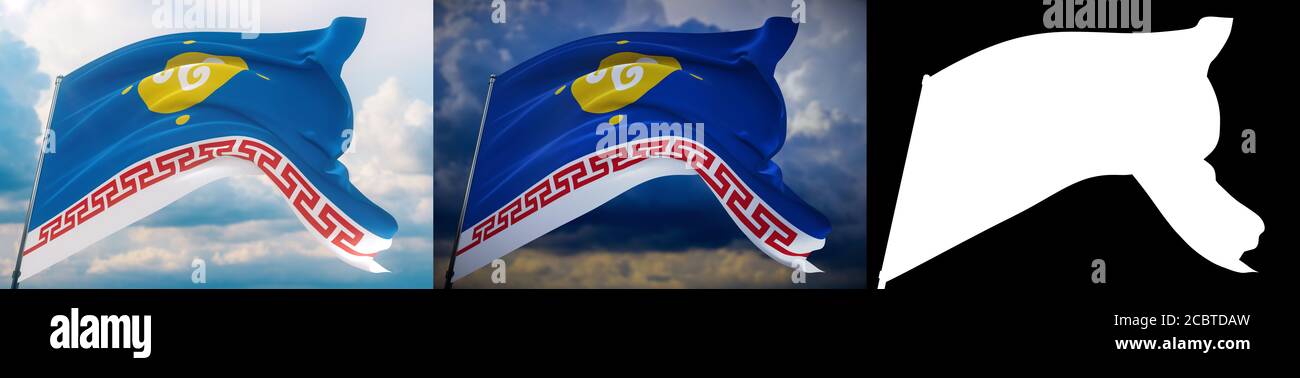 Flag of Ust-Orda Buryat Okrug. High resolution close-up 3D illustration ...