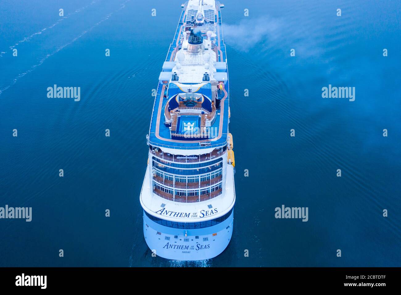 Aerial view of Anthem of the Seas Royal Caribbean cruise ship leaving ...