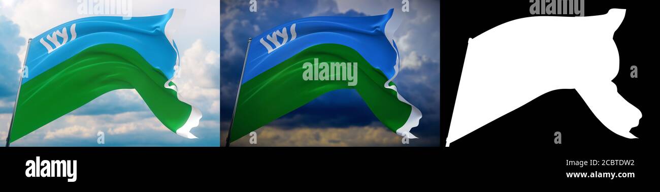 Flag of Khanty-Mansi Autonomous Okrug. High resolution close-up 3D ...