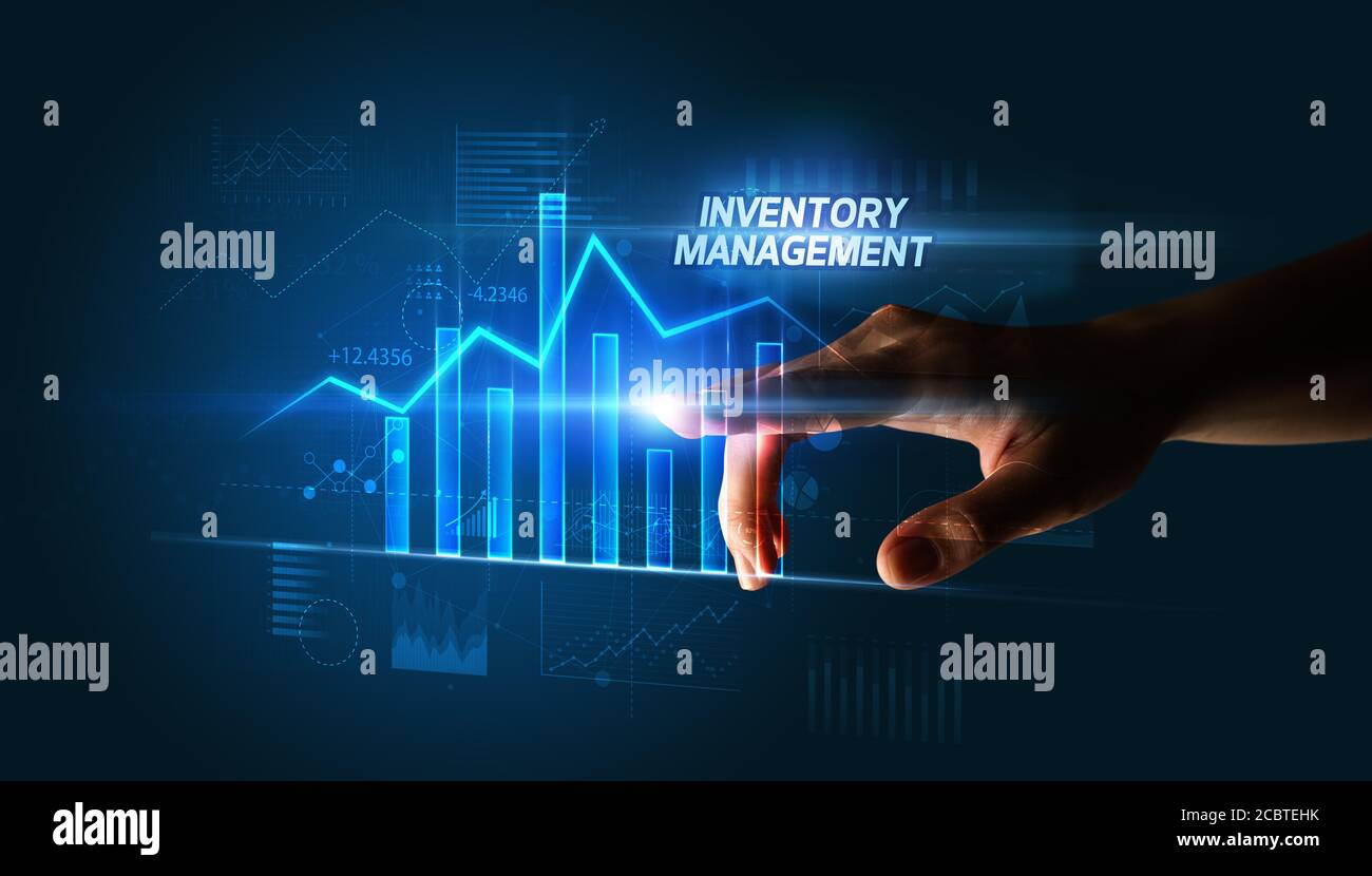 Hand touching INVENTORY MANAGEMENT button, business concept Stock Photo ...