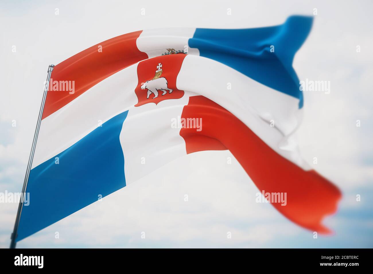 Flag of Perm Krai. High resolution close-up 3D illustration. Flags of ...