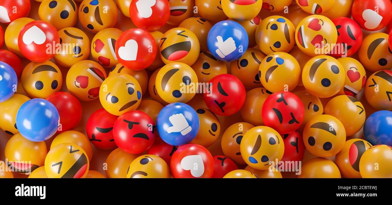 Emoji Icons With Facial Expressions. Social Media Concept Background 3D ...