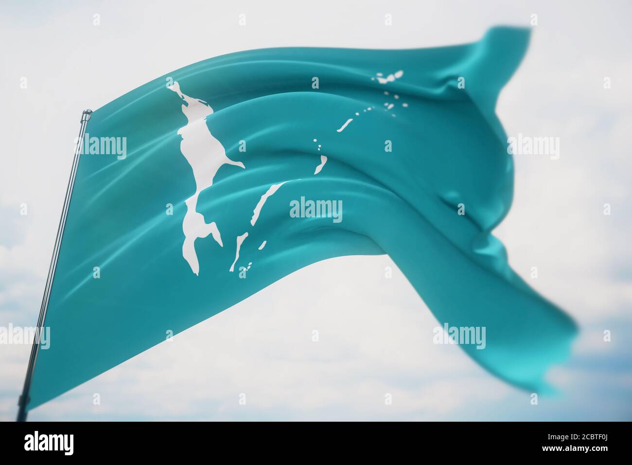 Flag of Sakhalin Oblast. High resolution close-up 3D illustration ...