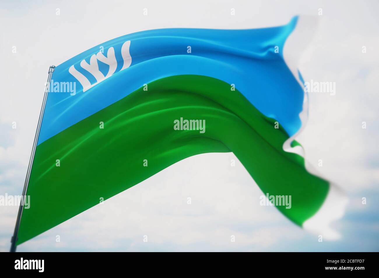 Flag of Khanty-Mansi Autonomous Okrug. High resolution close-up 3D ...