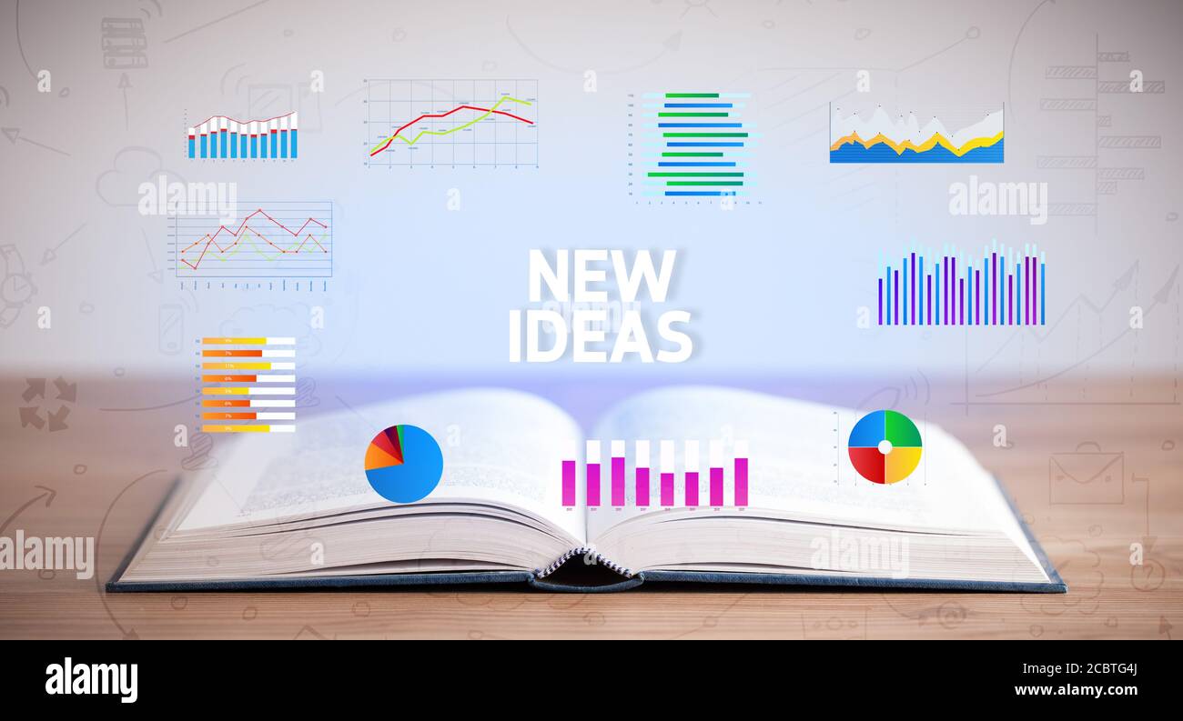 Open book with NEW IDEAS inscription, new business concept Stock Photo ...