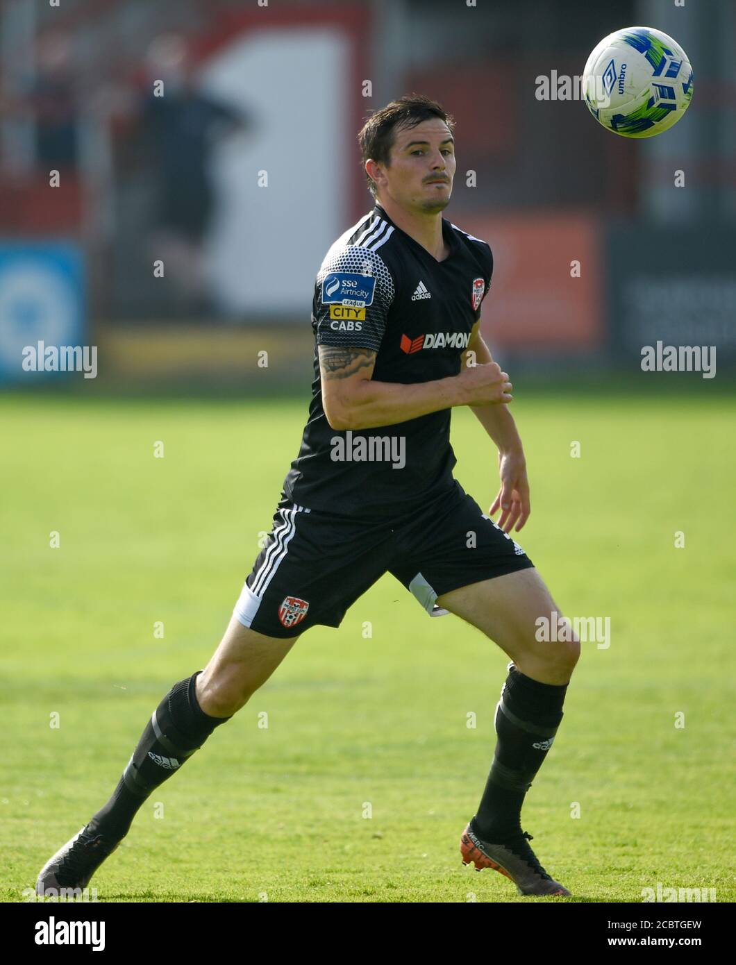 Dublin, Ireland. 15th Aug, 2020. Ciaran Coll of Derry City controls the ...