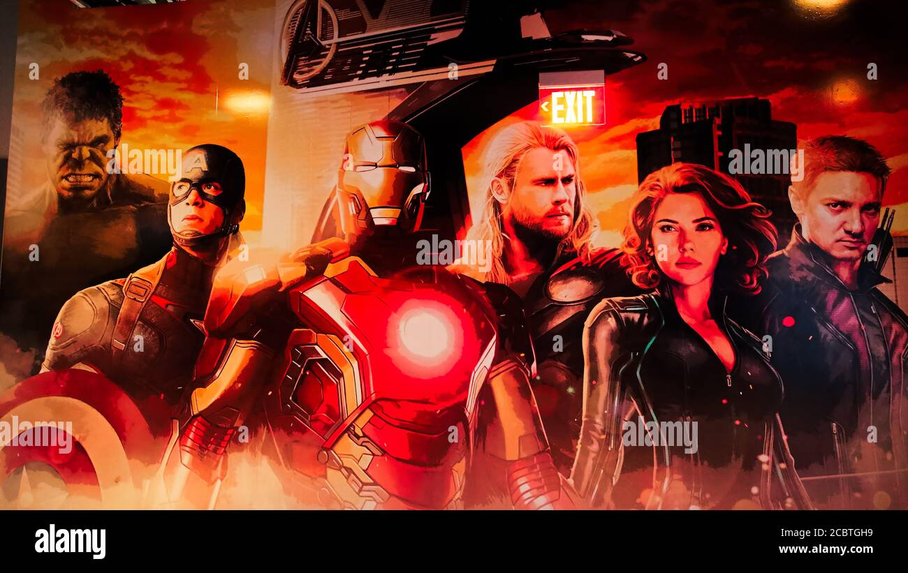 Marvel superheroes at the Avengers Station complex in Las Vegas Stock ...