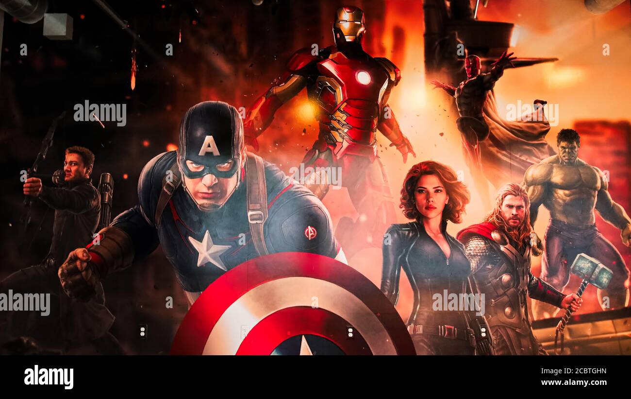 Marvel superheroes at the Avengers Station complex in Las Vegas Stock ...