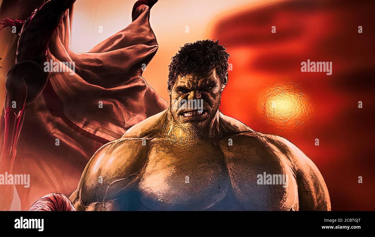 Marvel superheroes Close up of Statue of Hulk at the Avengers Station ...
