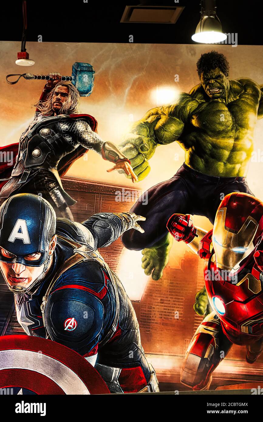 Marvel superheroes at the Avengers Station complex in Las Vegas Stock ...