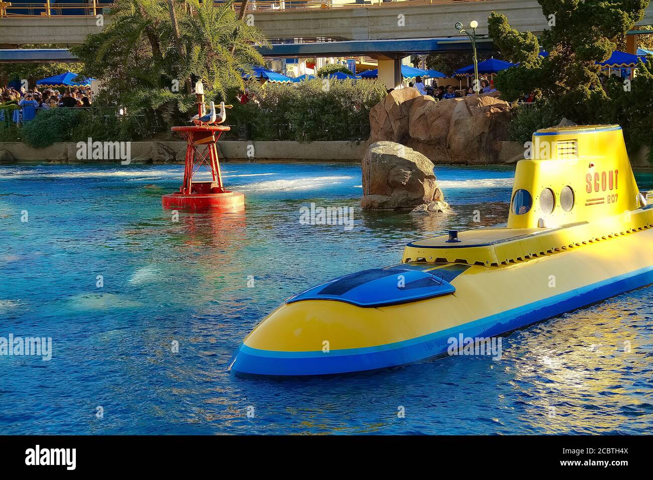 Beautiful view of the blue lagoon with bright yellow submarines of the ...