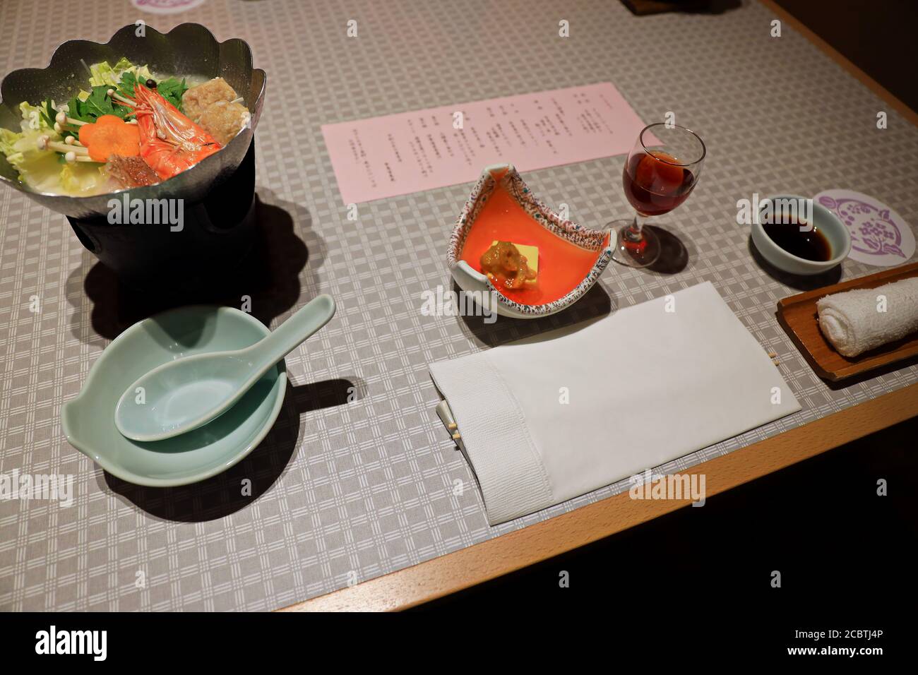 Japanese Dinner set and appetizer on wooden table in Traditional ryokan ...