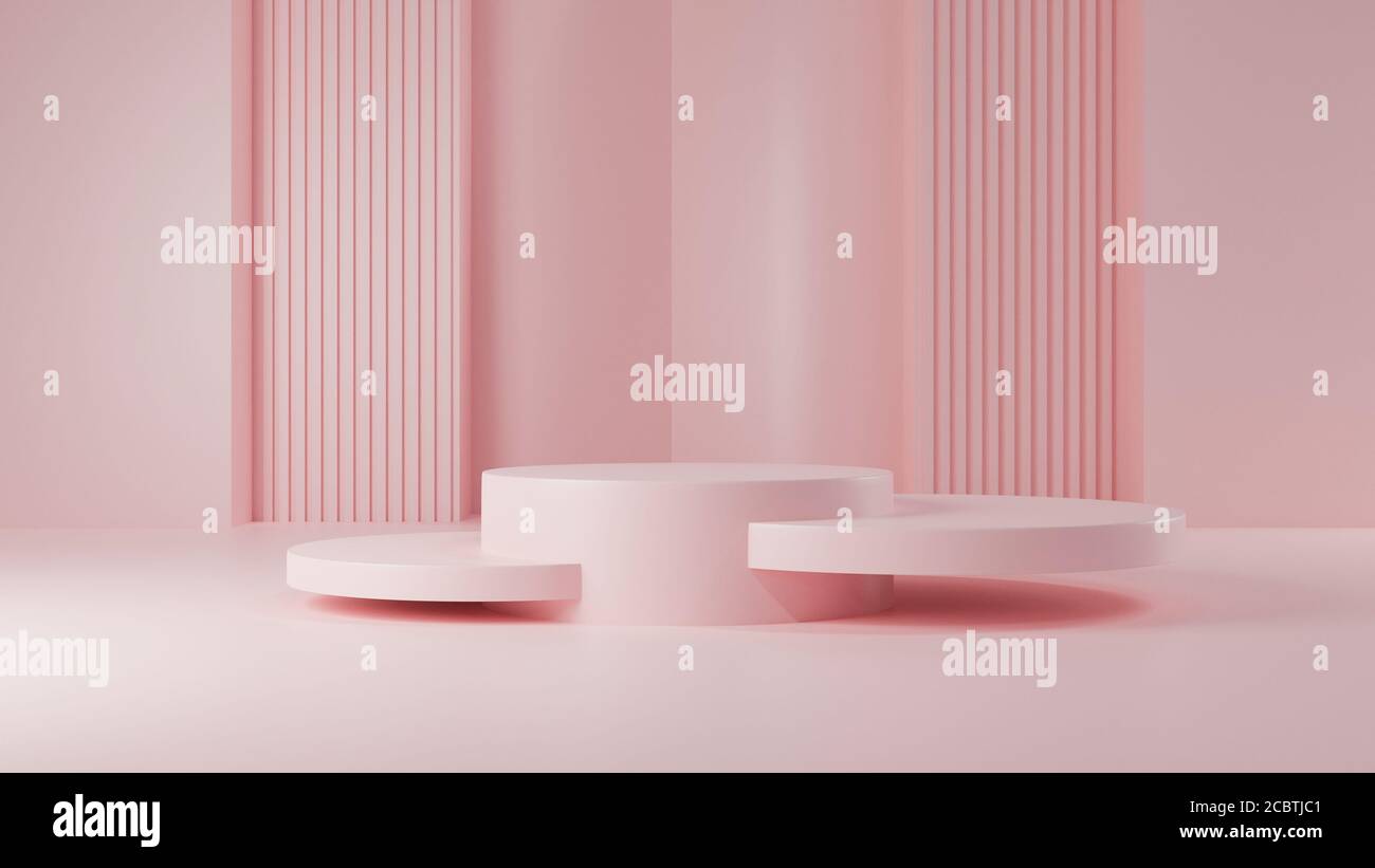 3d render pink empty stand. blank cylinder podium for showcase product ...