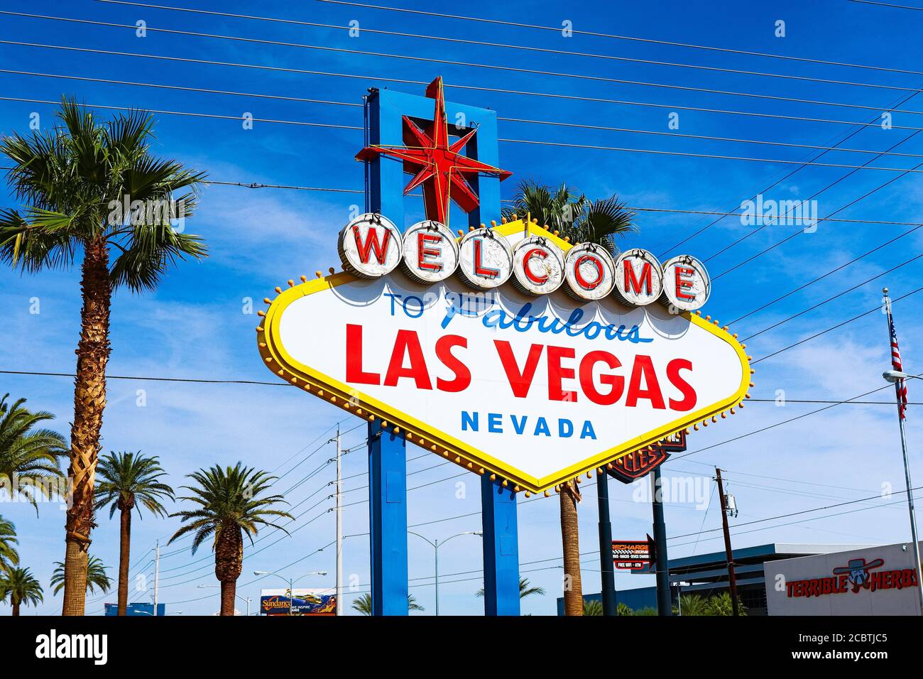 The Welcome to Fabulous Las Vegas sign on bright sunny day in Las Vegas ...