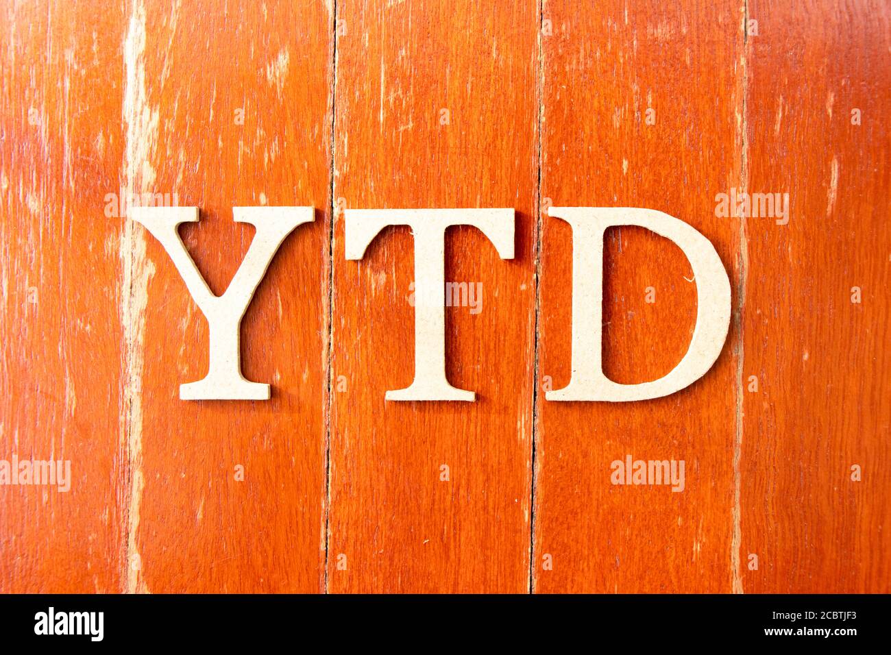 Alphabet letter in word YTD (abbreviation of year to date) on old red ...