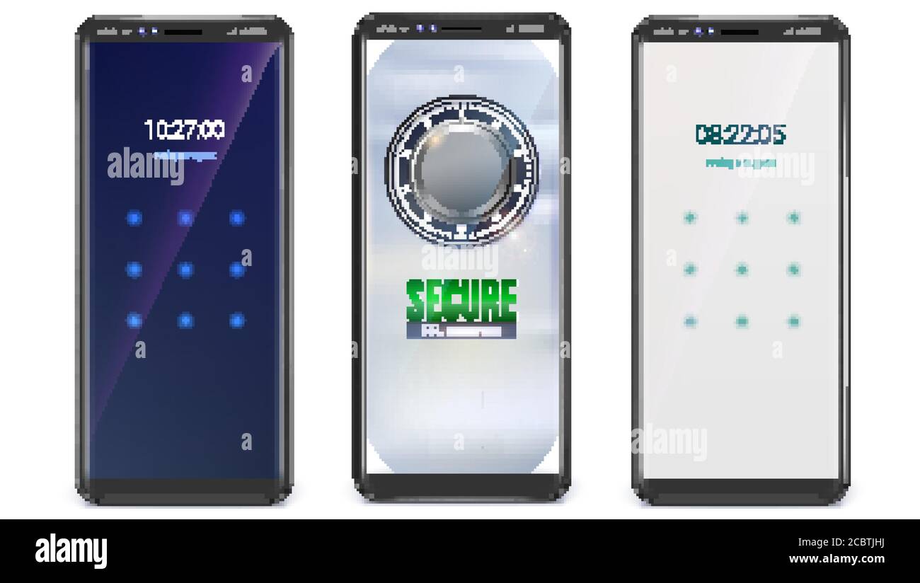 Smartphones with access screen. UI screen with analog password ...