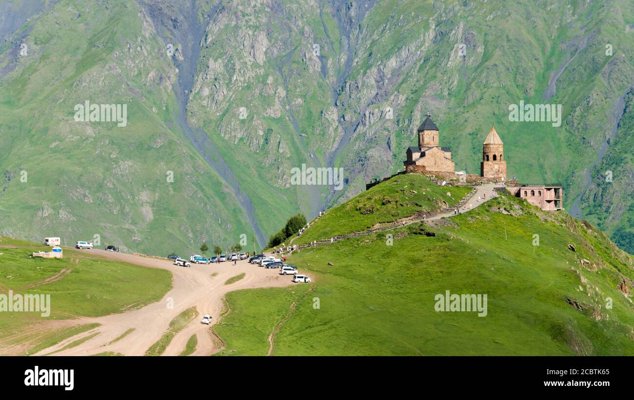 Kazbegi, Georgia - Gergeti Trinity Church on Kazbegi National Park in ...