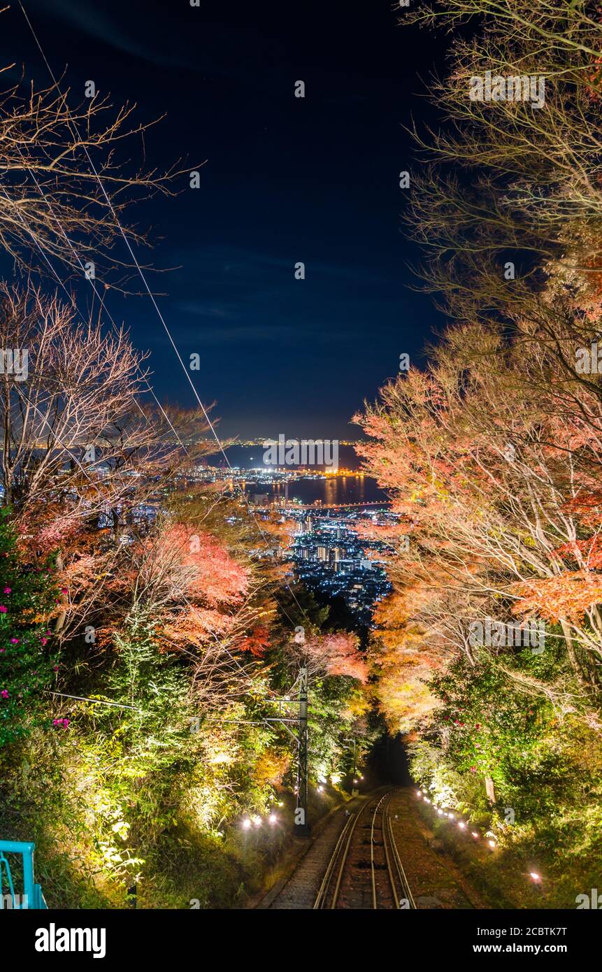 Aerial view of Kobe City from Mount Maya in Autumn season, Japan Stock ...