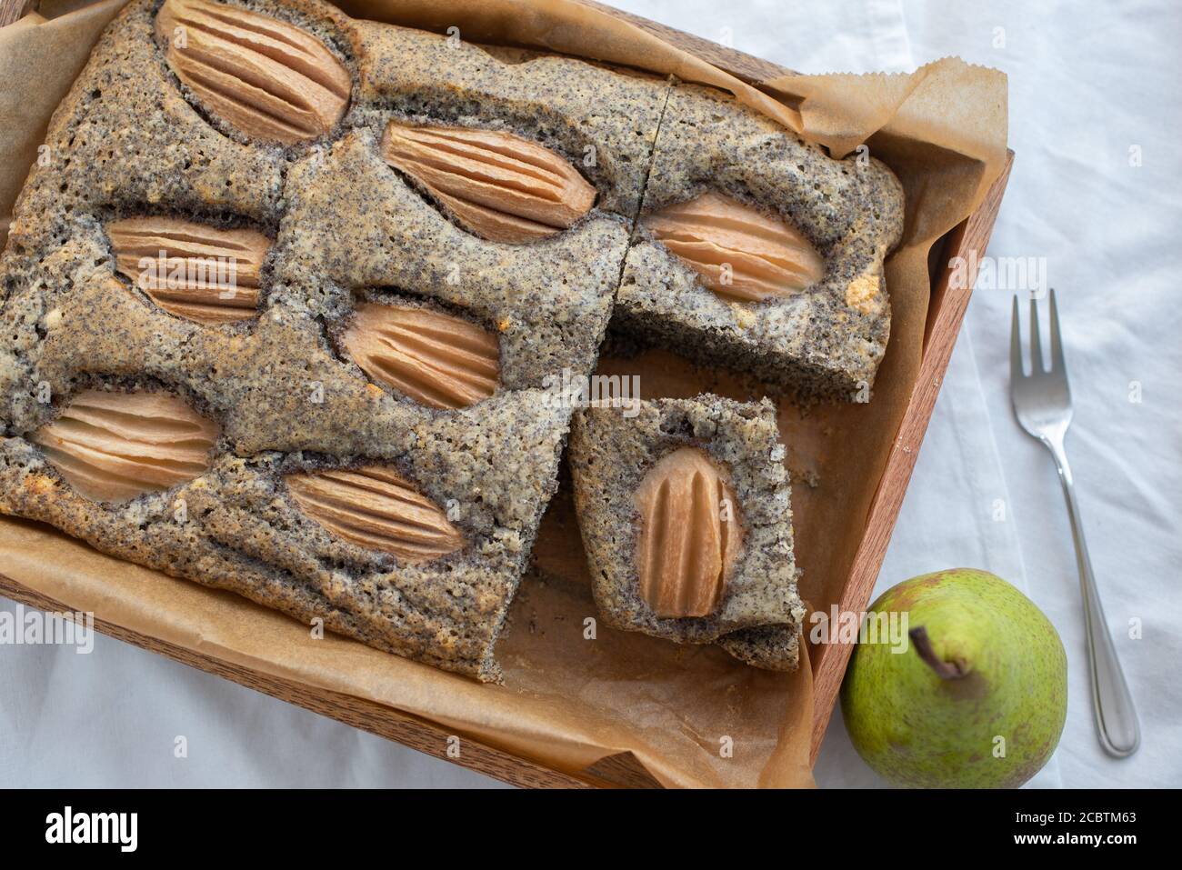sweet home made poppy seed pie with fresh pears Stock Photo - Alamy