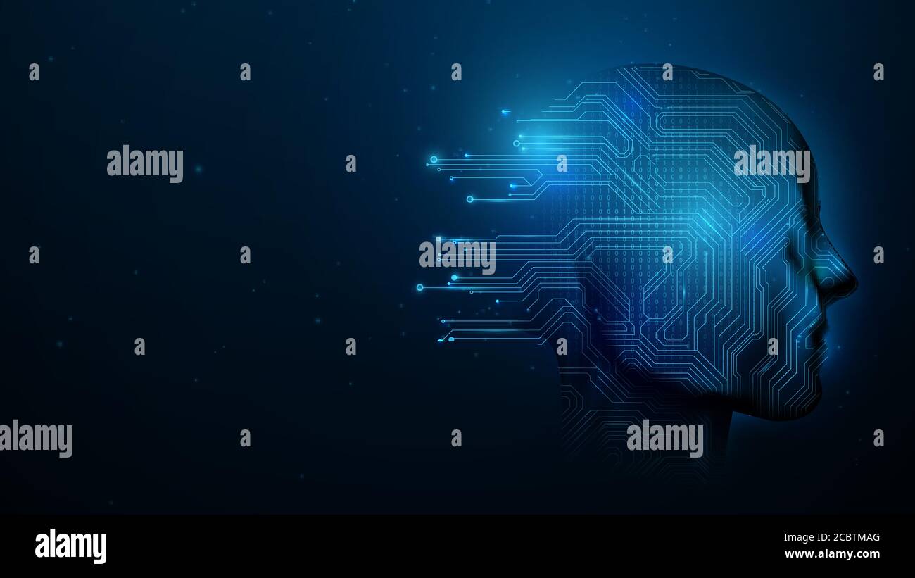 Artificial intelligence. Human head outline with circuit board inside ...