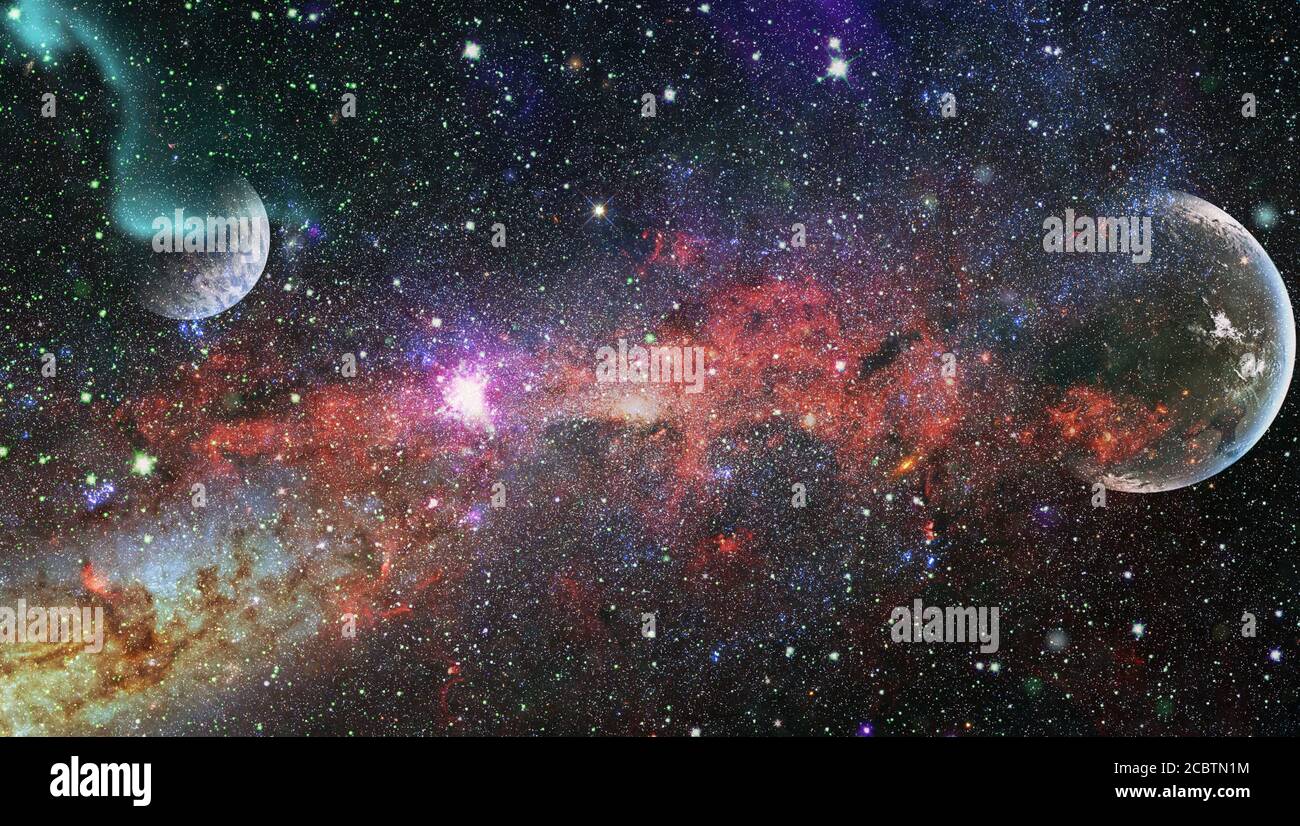 Giant glowing nebula. Space background with red nebula and stars ...