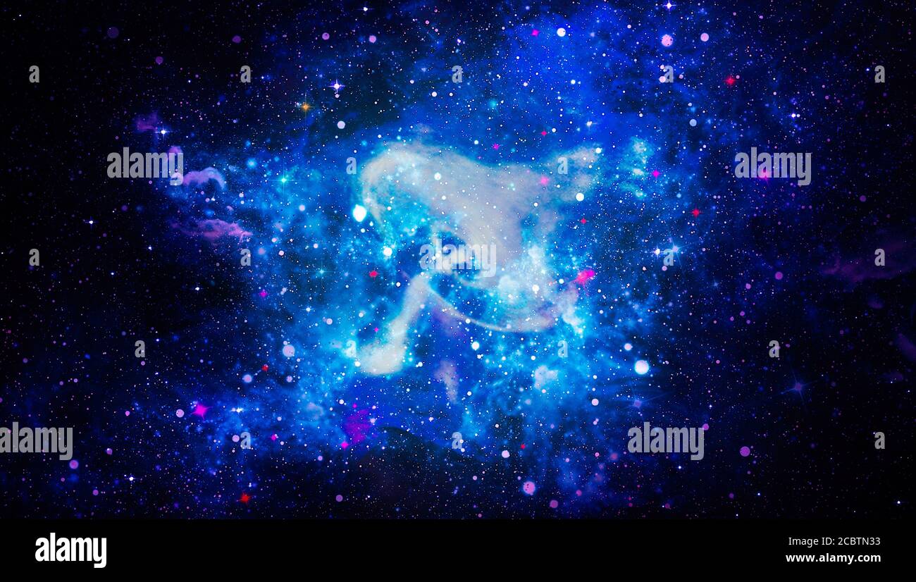 Giant glowing nebula. Space background with red nebula and stars ...