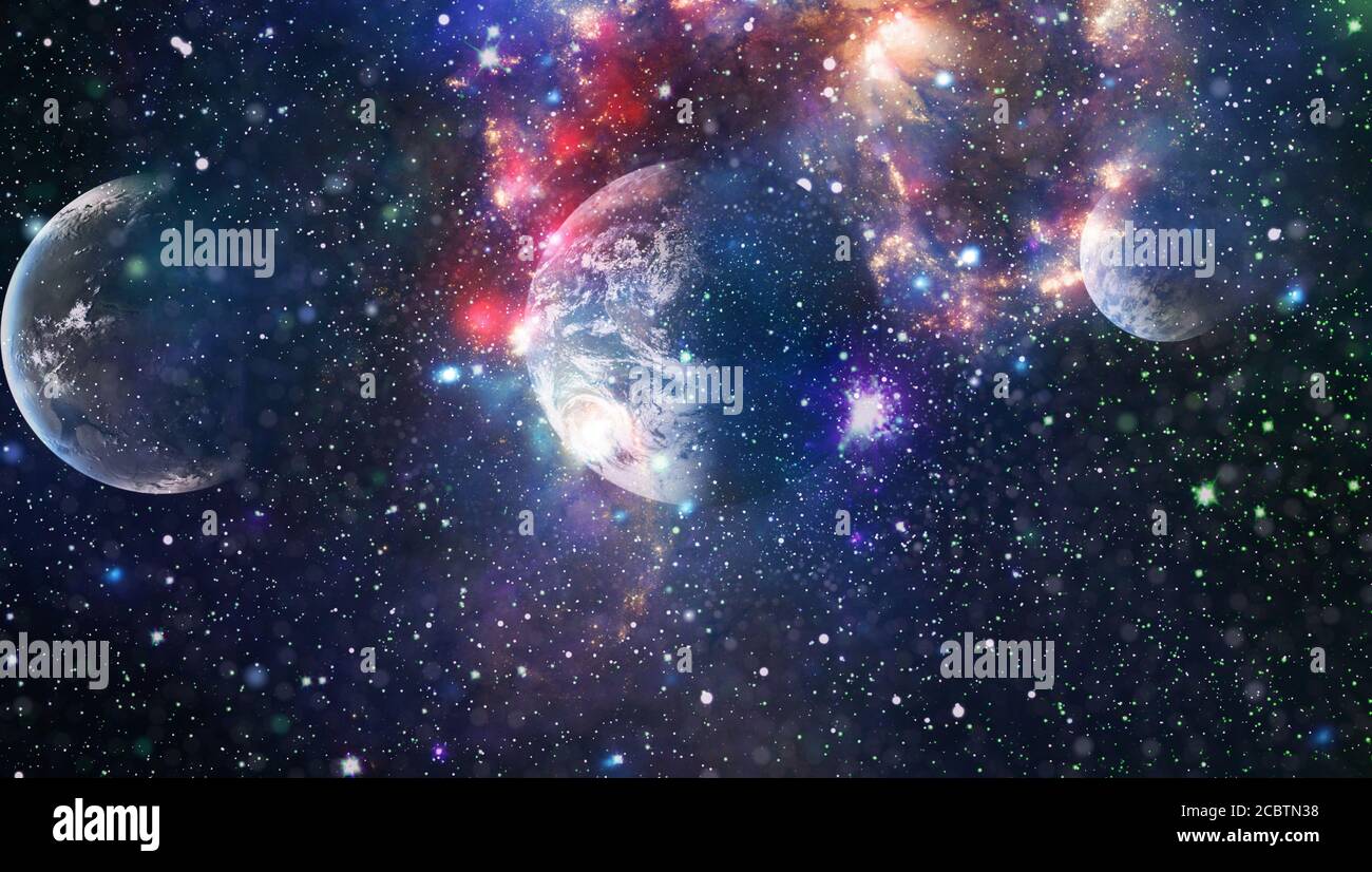 Giant glowing nebula. Space background with red nebula and stars ...