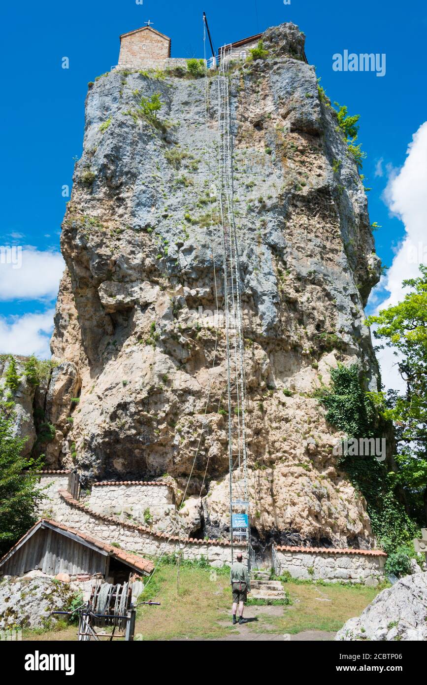 Katskhi pillar. a tall natural limestone monolith column with a ...