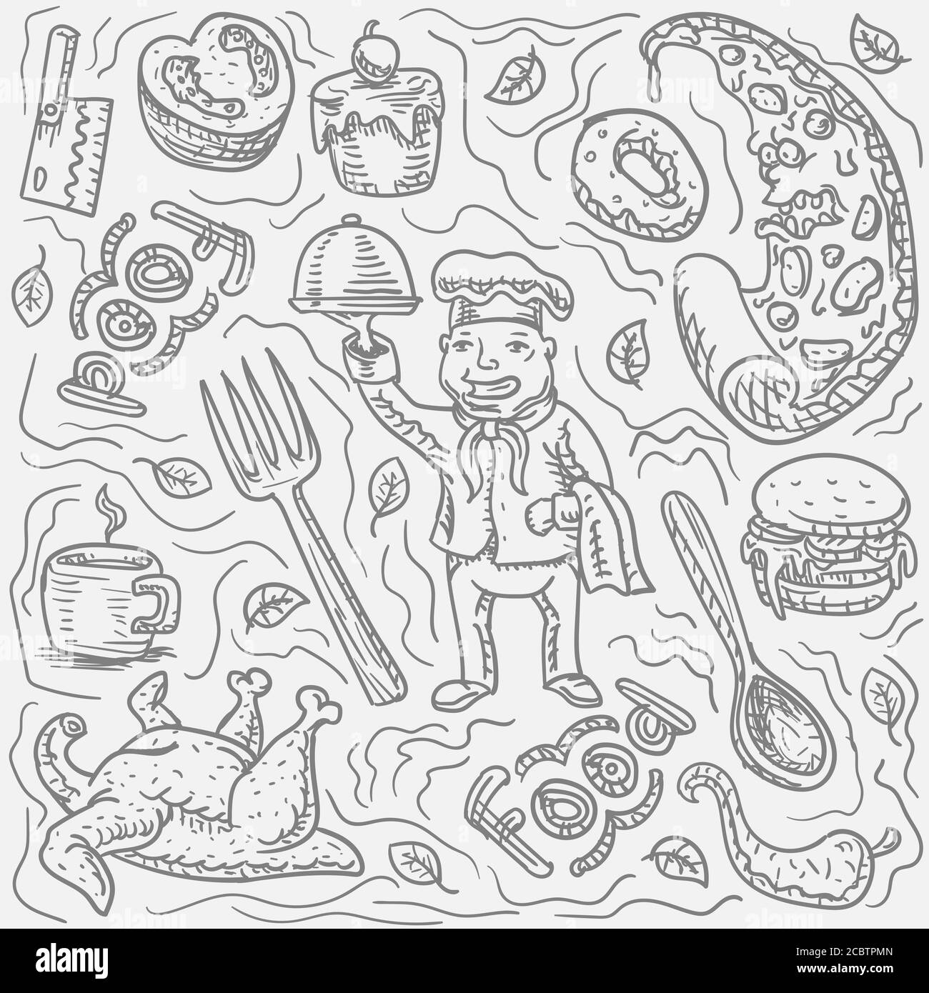 Food chef character hand drawn Doodle on white isolated background ...