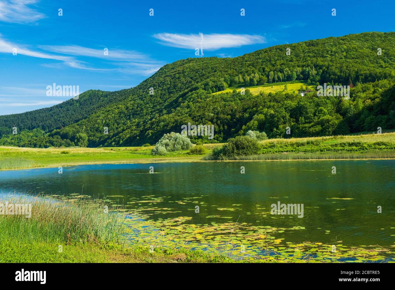 Beautiful nature, green landscape in Lika region on Svica lake, Croatia ...