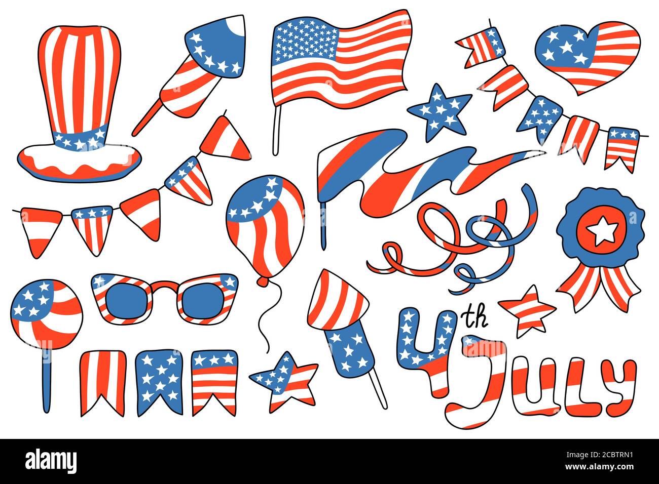 4 July USA Independence Day vector clipart on white background ...