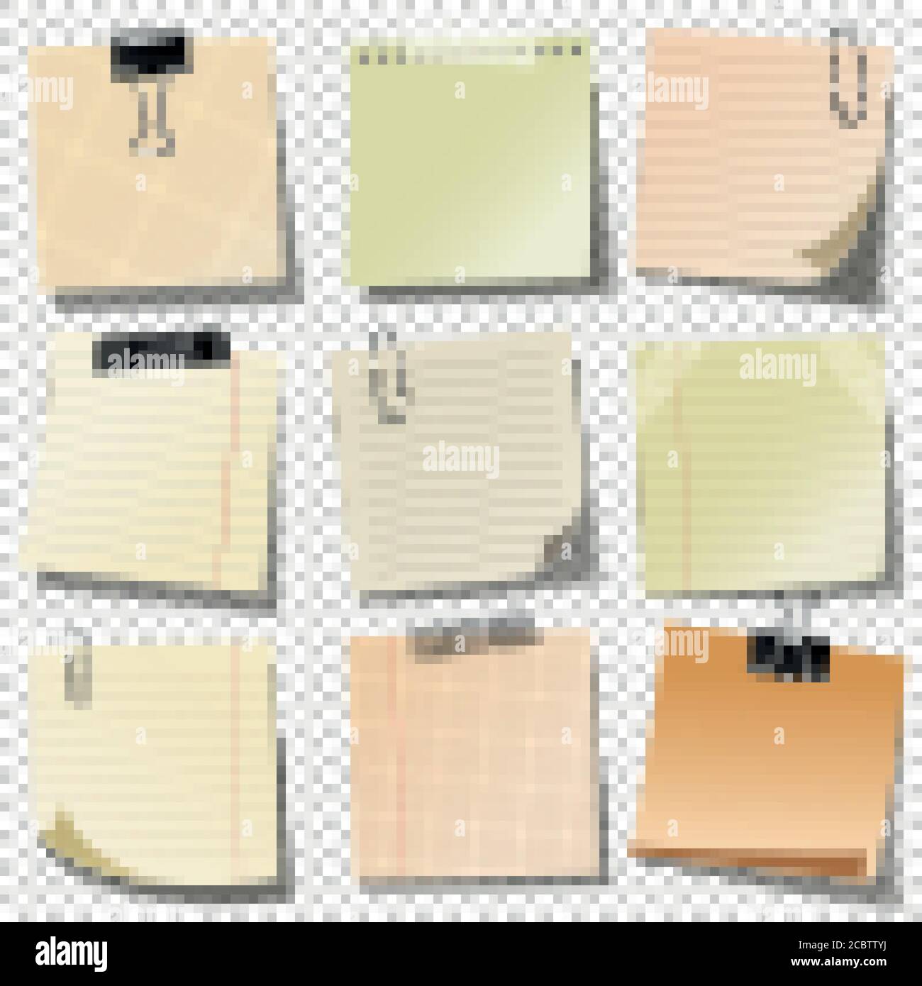 Realistic blank sticky notes with clip binder and adhesive tape ...