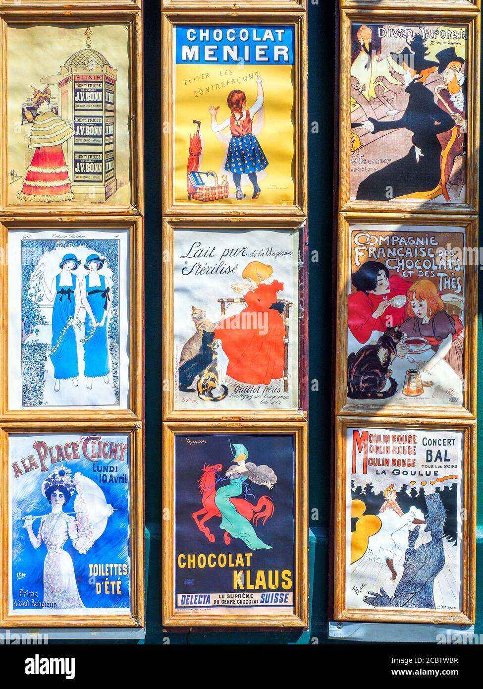 Vintage framed postcards on sale in Montmatre quarter - Paris, France ...