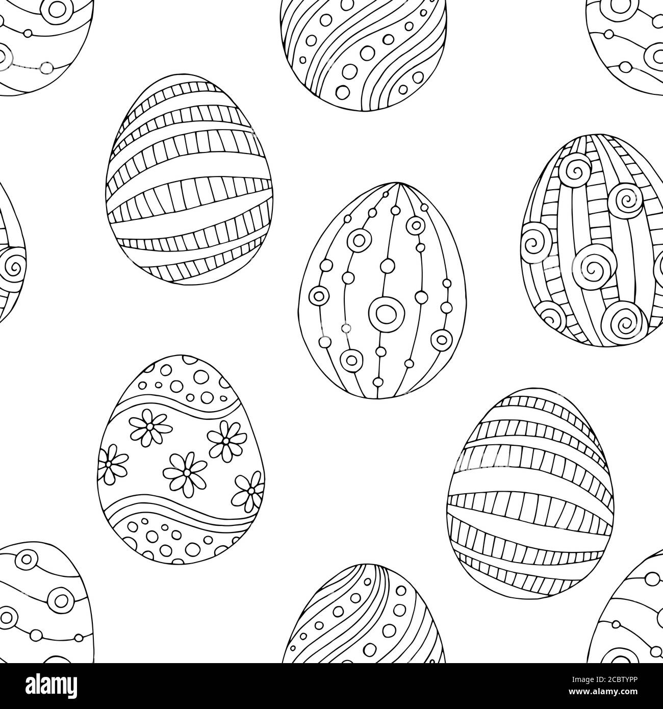 Easter egg graphic black white doodle seamless pattern background ...
