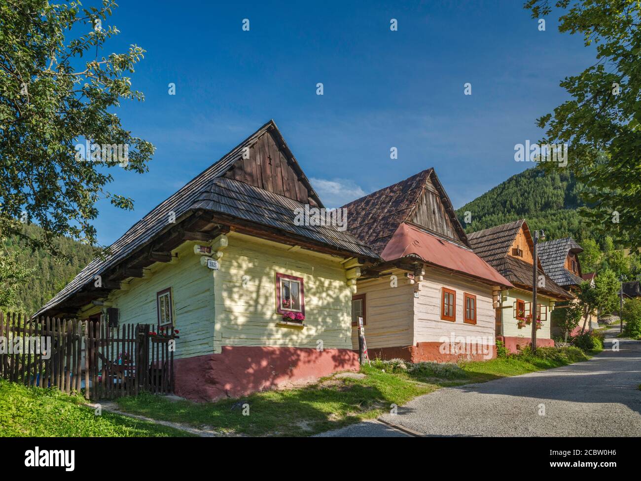 Historic log houses in village of Vlkolinec, UNESCO World Heritage Site ...