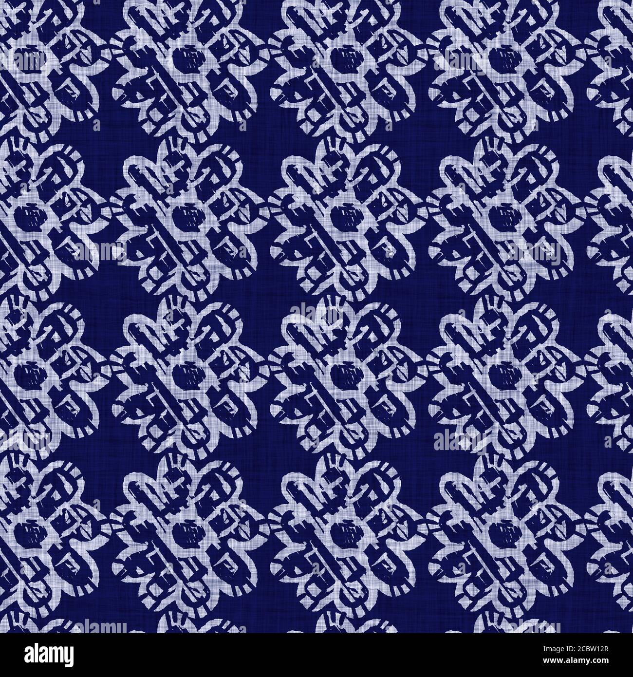 Indigo blue flower block print damask dyed linen texture background ...