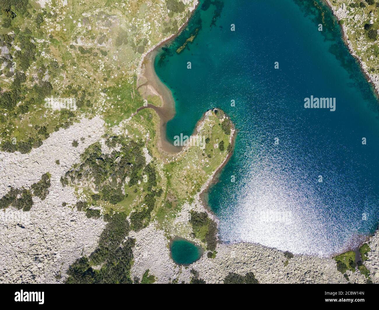Aerial view of Fish Banderitsa lake, Pirin Mountain, Bulgaria Stock ...