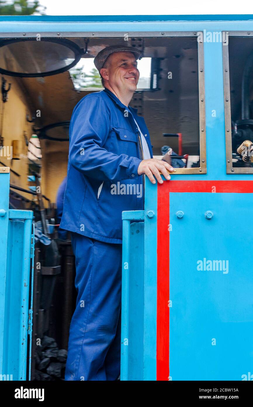 The engine driver on board "Thomas the Tank Engine" at Ropley station ...