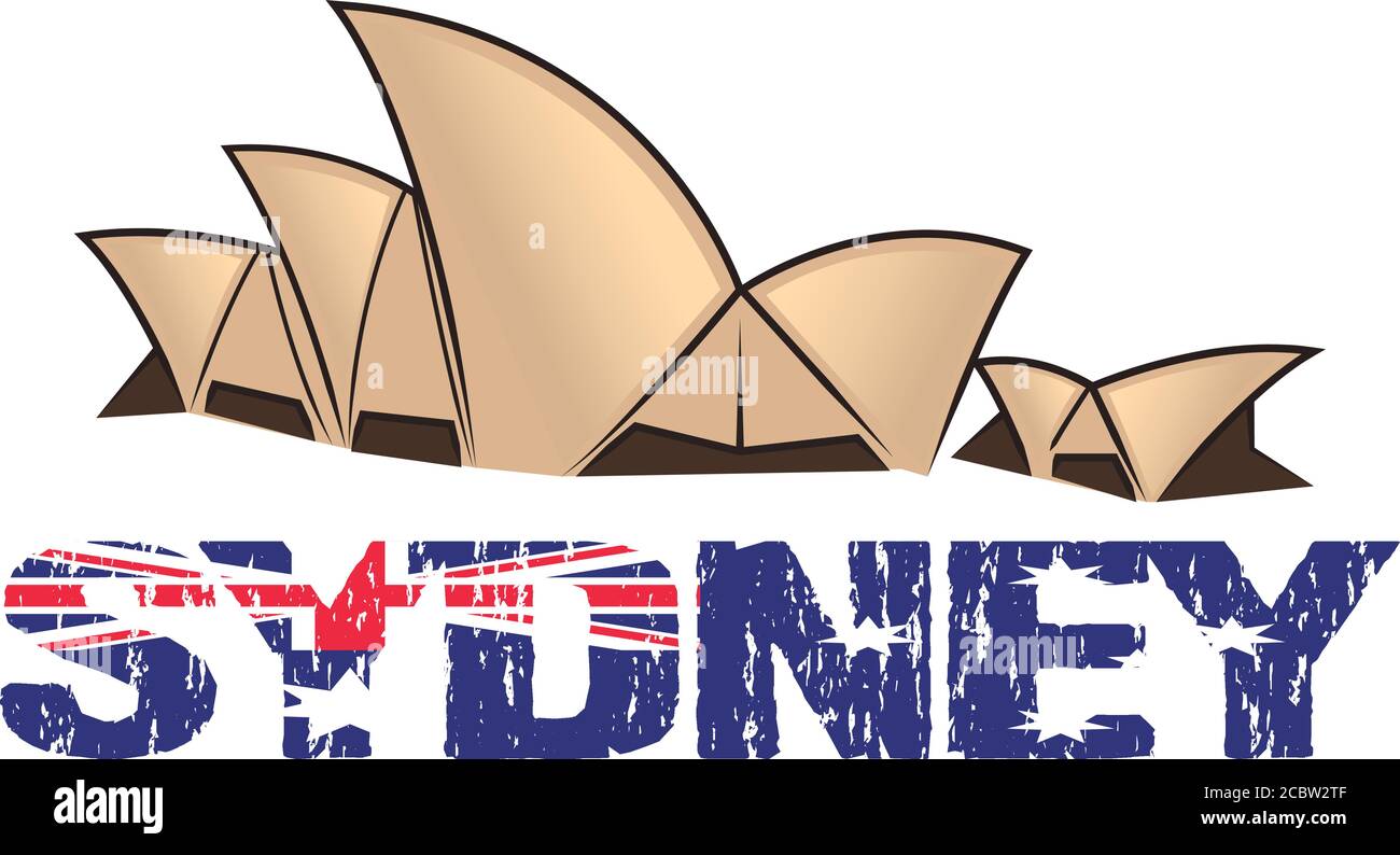 sydney opera house over and text with australian flag Stock Vector ...