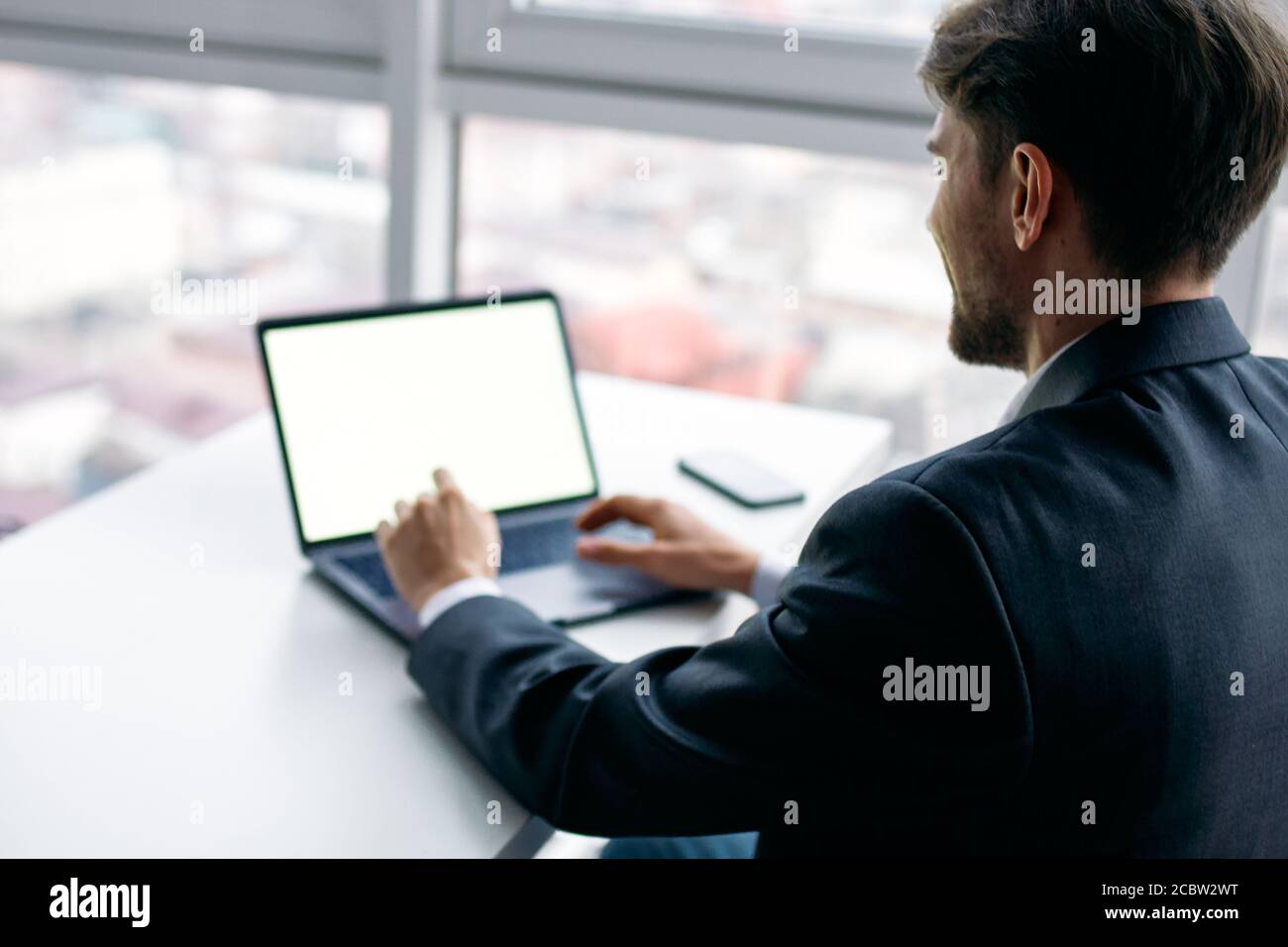 Business man working desk laptop technology Professional Stock Photo ...
