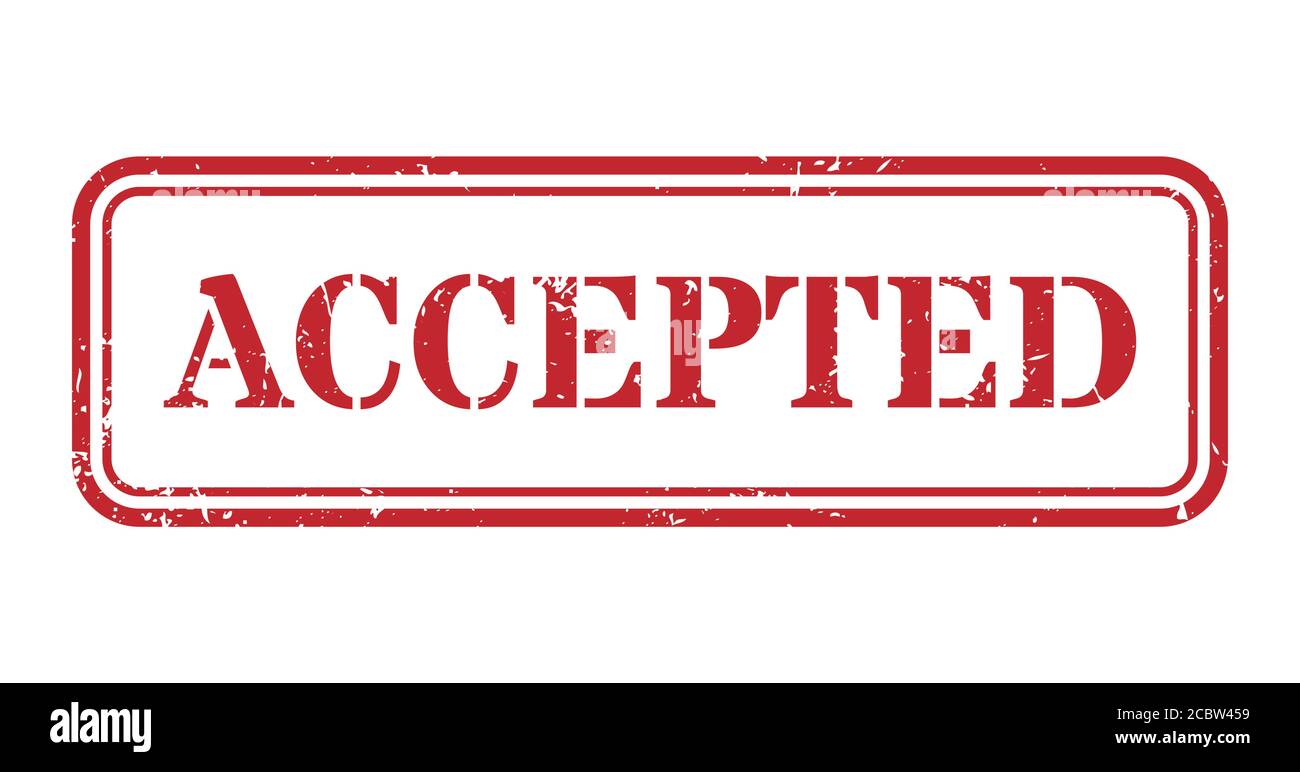 Accepted rubber stamp vector illustration. Grunge red mark with text ...