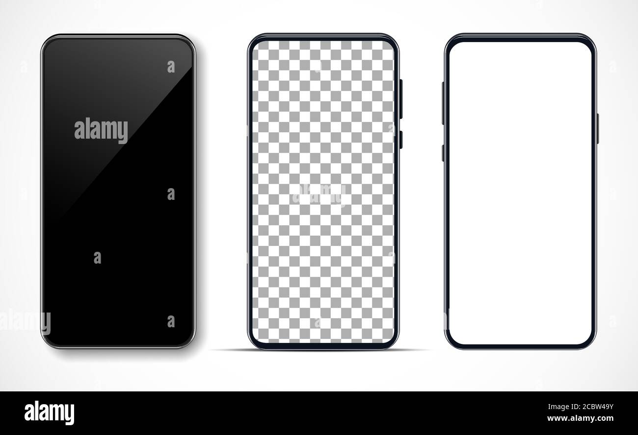Smartphone mockup set. Blank, white and transparent smartphone screen ...