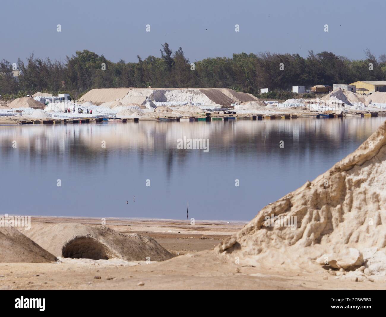 View of Lac Rose (meaning Pink Lake). Lake Retba with the red water is ...